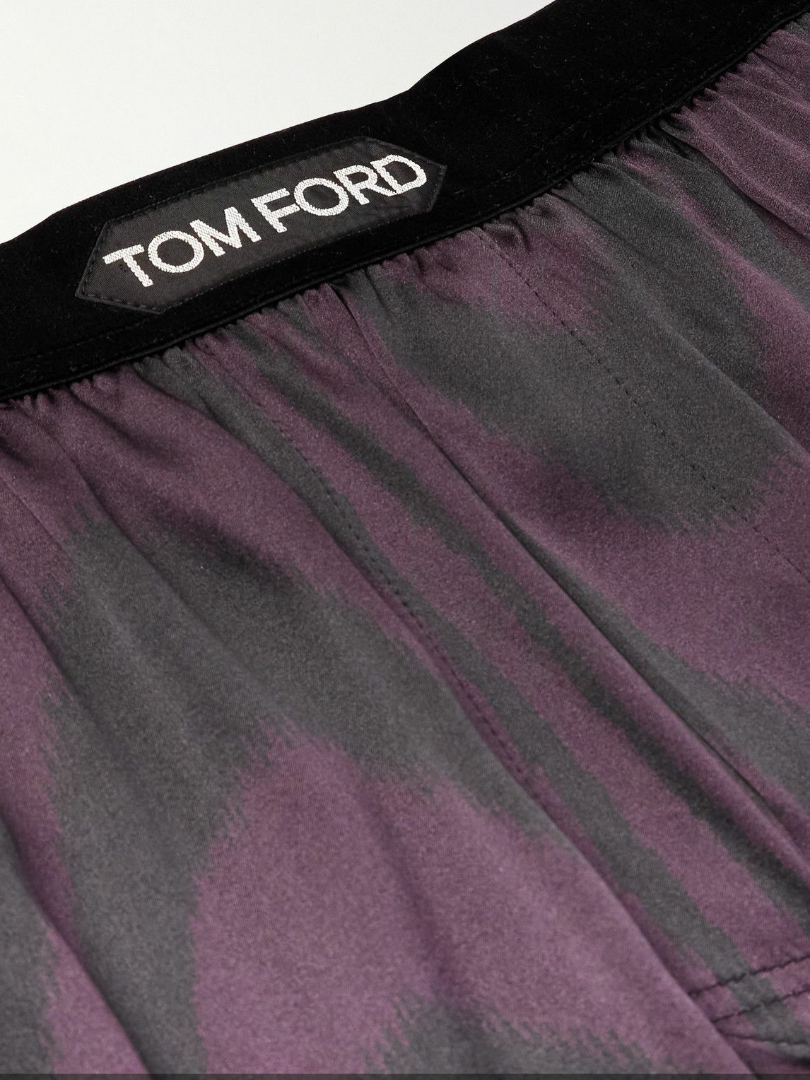 TOM FORD - Velvet-Trimmed Printed Stretch-Silk Satin Boxer Shorts ...