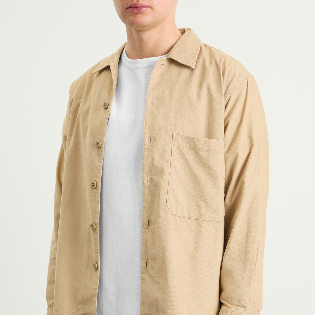 Universal Works Men's Fine Cord Fatigue Overshirt in Sand Universal Works