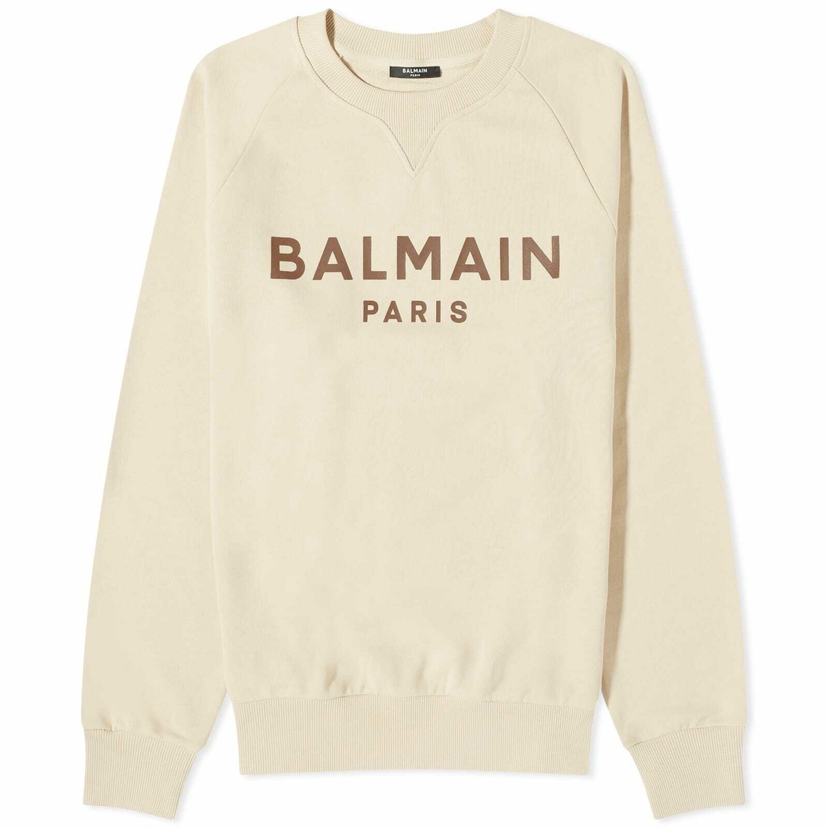 Balmain Men's Paris Logo Crew Sweat in Ivory/Brown Balmain