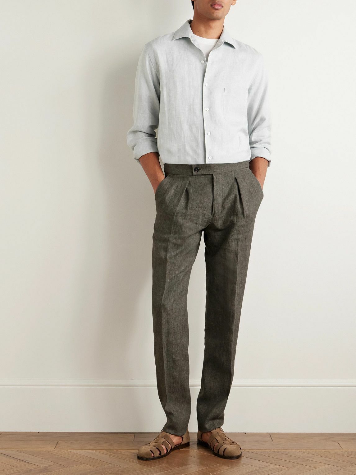 Incotex - Venezia 1951 Slim-Fit Tapered Pleated Linen Suit Trousers - Green Incotex