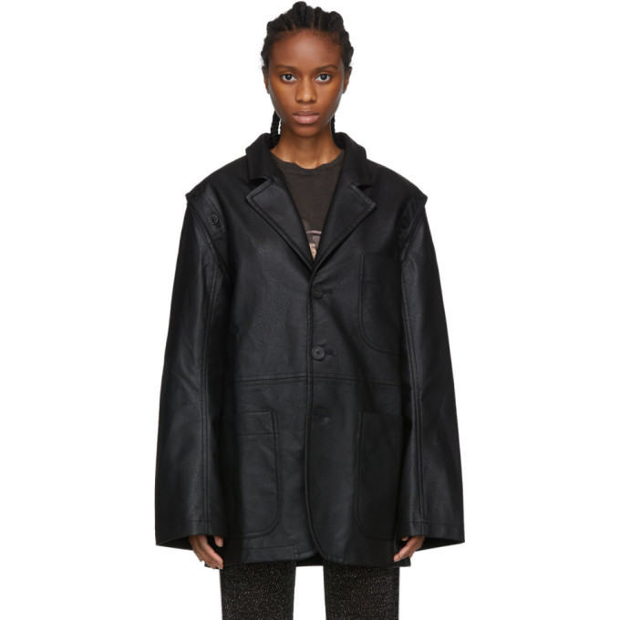 Telfar Black Faux-Leather Detachable Arm Jacket Telfar
