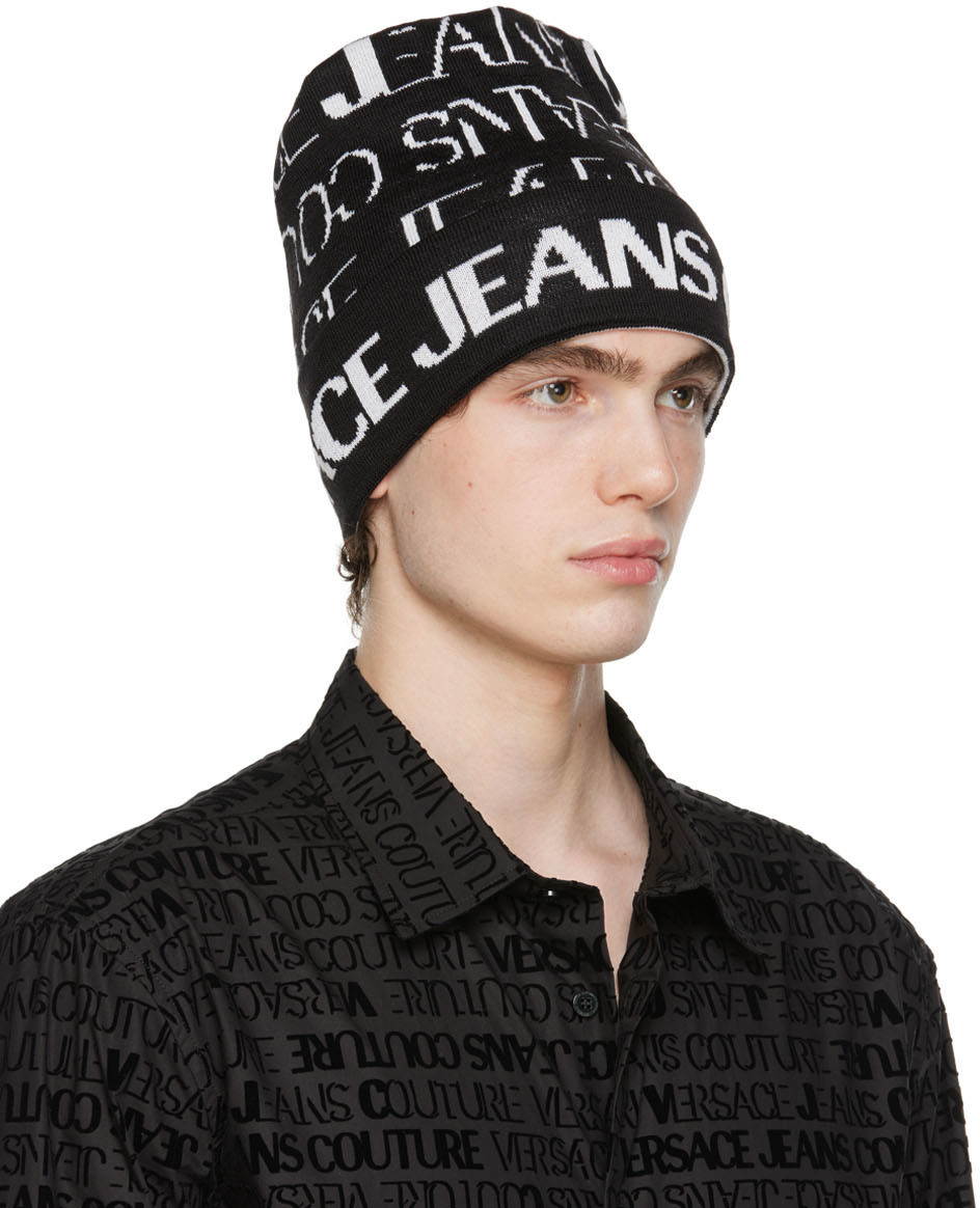 Versace Jeans Couture Black & White Knit Beanie Versace