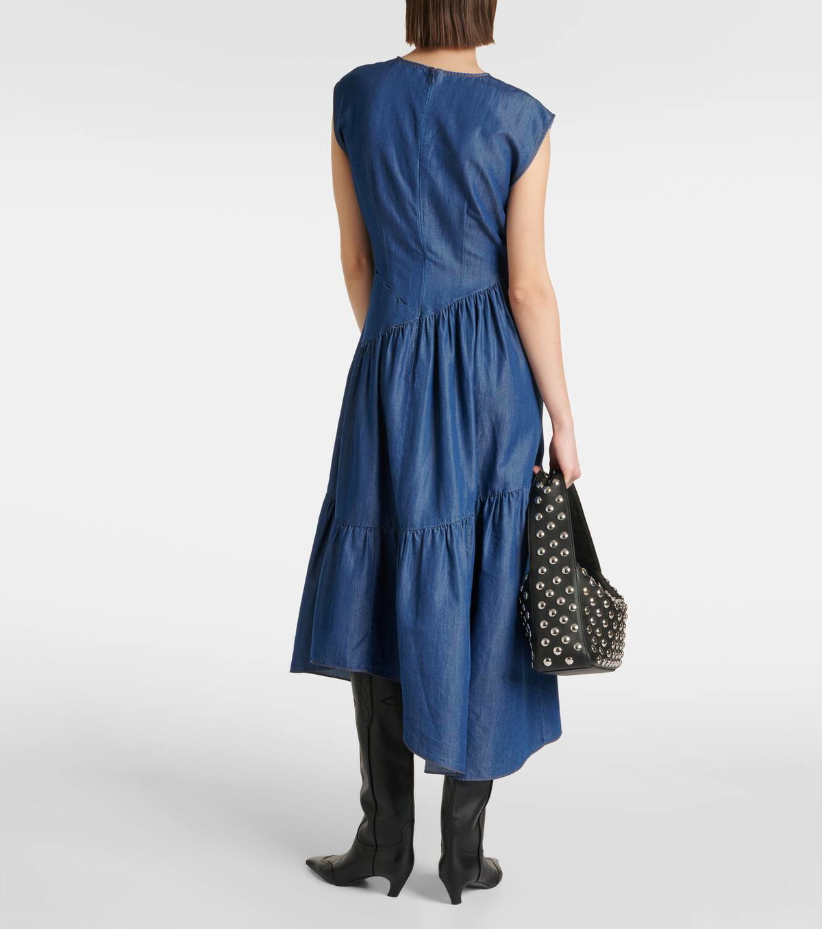 Frame Gathered tiered denim midi dress Frame Denim