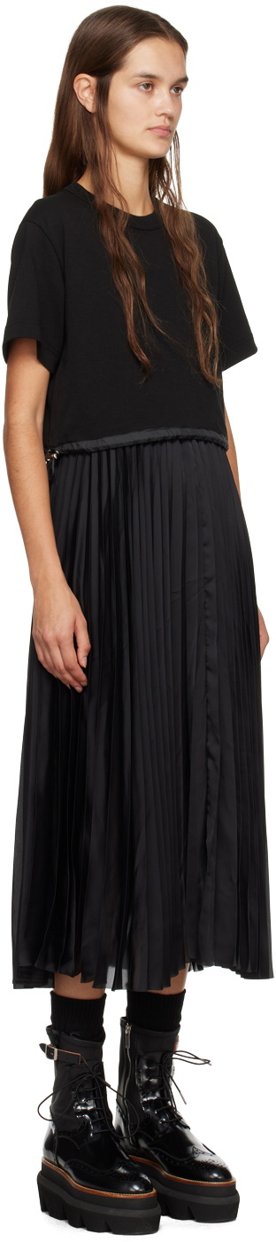 sacai Black Pleated Midi Dress Sacai