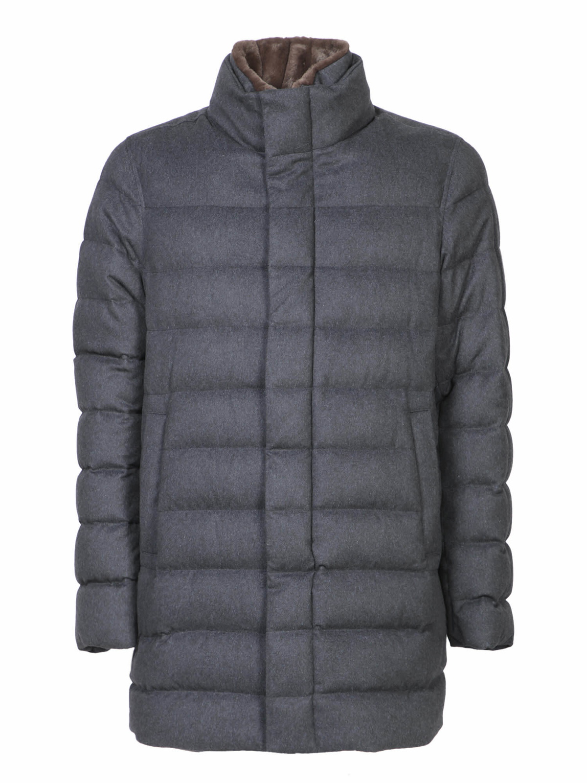 Herno Blue Cashmere Fur Three-quarter Coat Herno