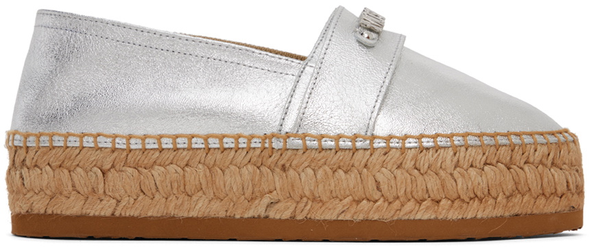 Moschino Silver Mini Lettering Laminated Espadrilles Moschino