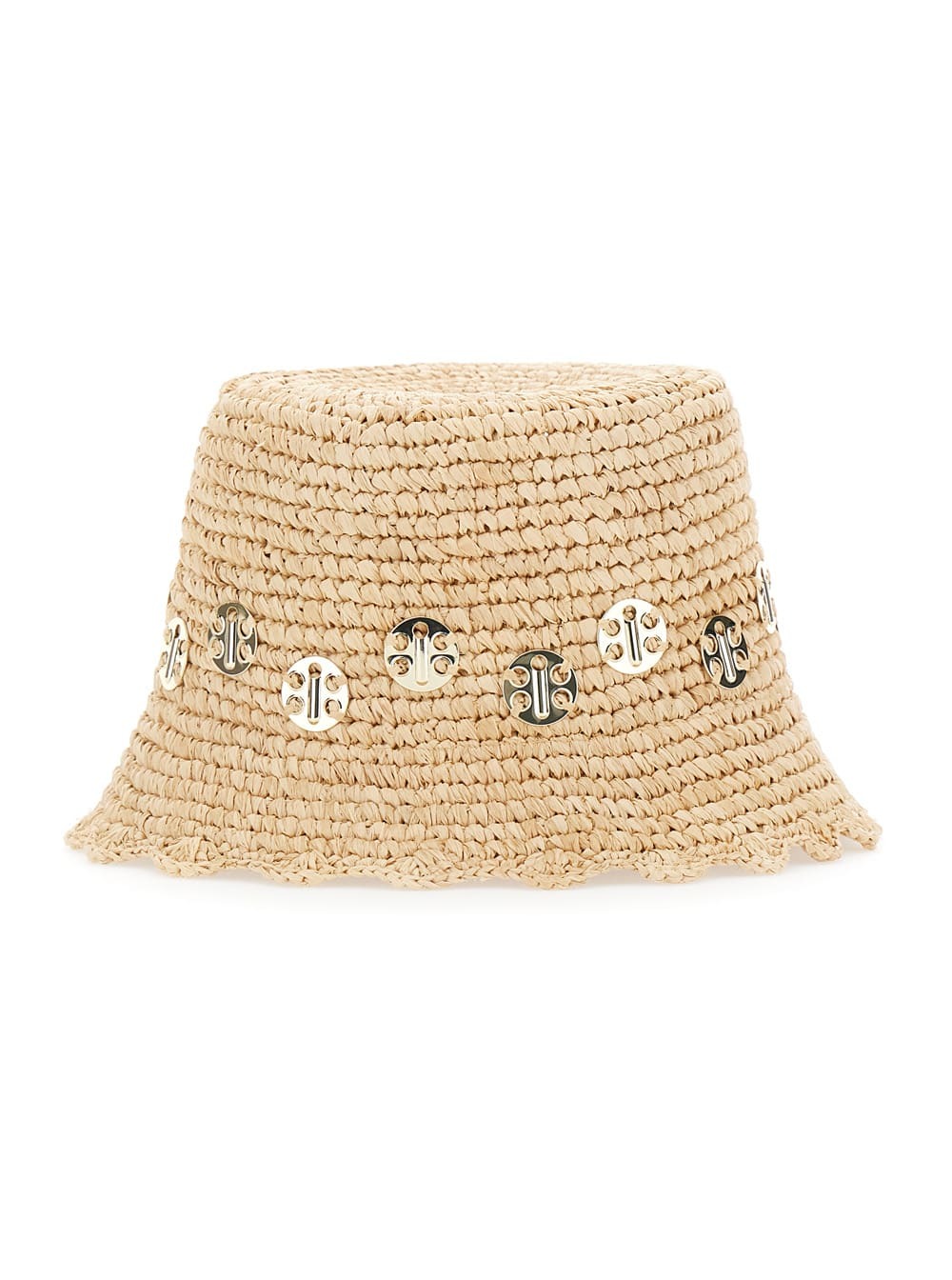 Paco Rabanne autres Beige Hat With Metallic Embellishments In Raphia ...