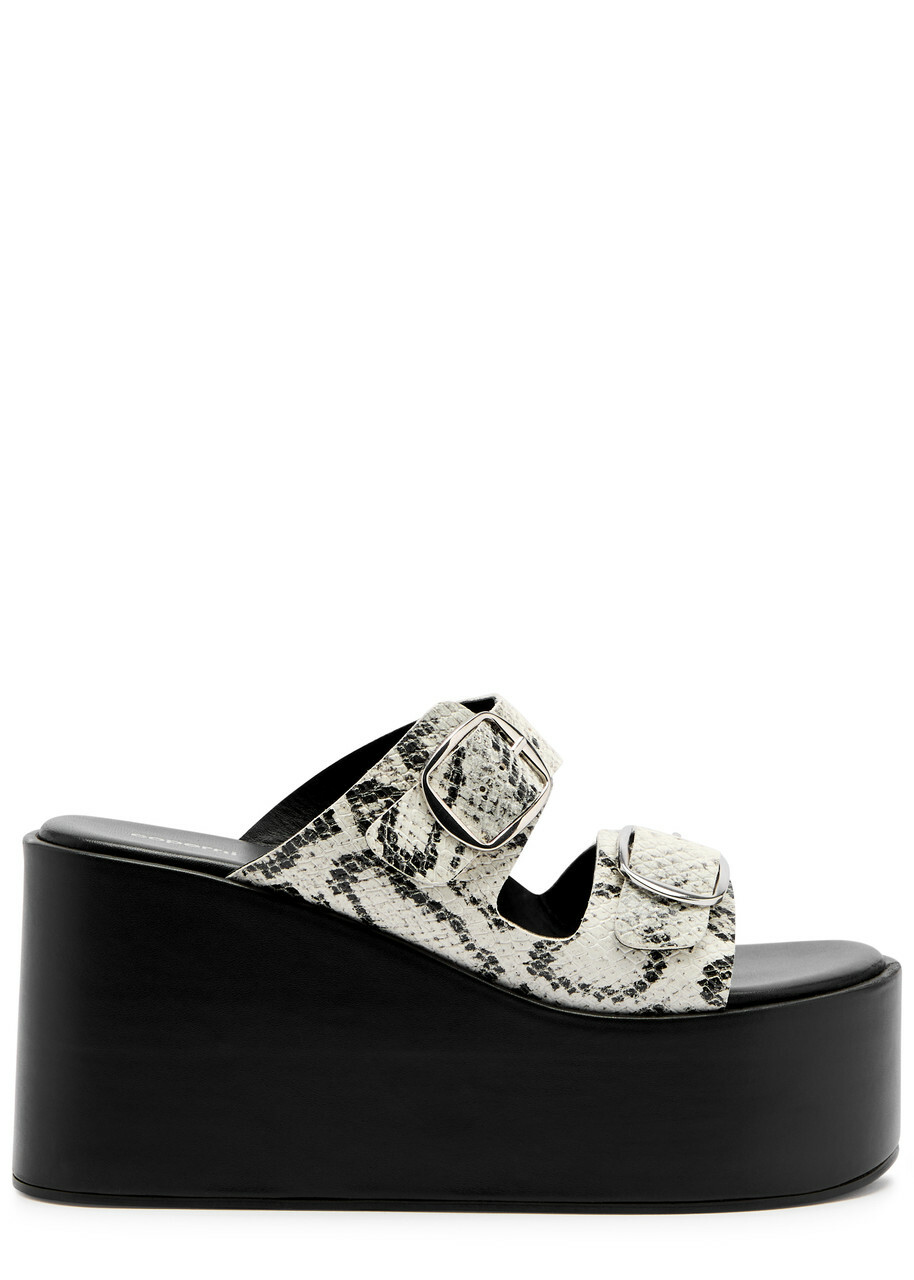 Coperni Python-effect Leather Platform Wedge Sliders Black And White ...