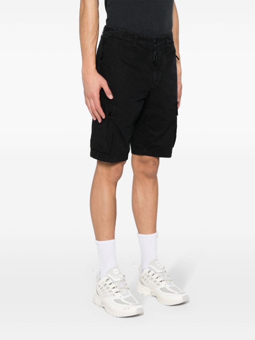 STONE ISLAND - Logo Cotton Slim Shorts Stone Island