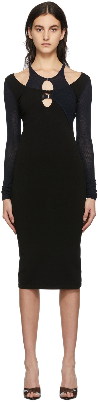 Dion Lee Black & Navy Hosiery E-Hook Overlay Dress Dion Lee