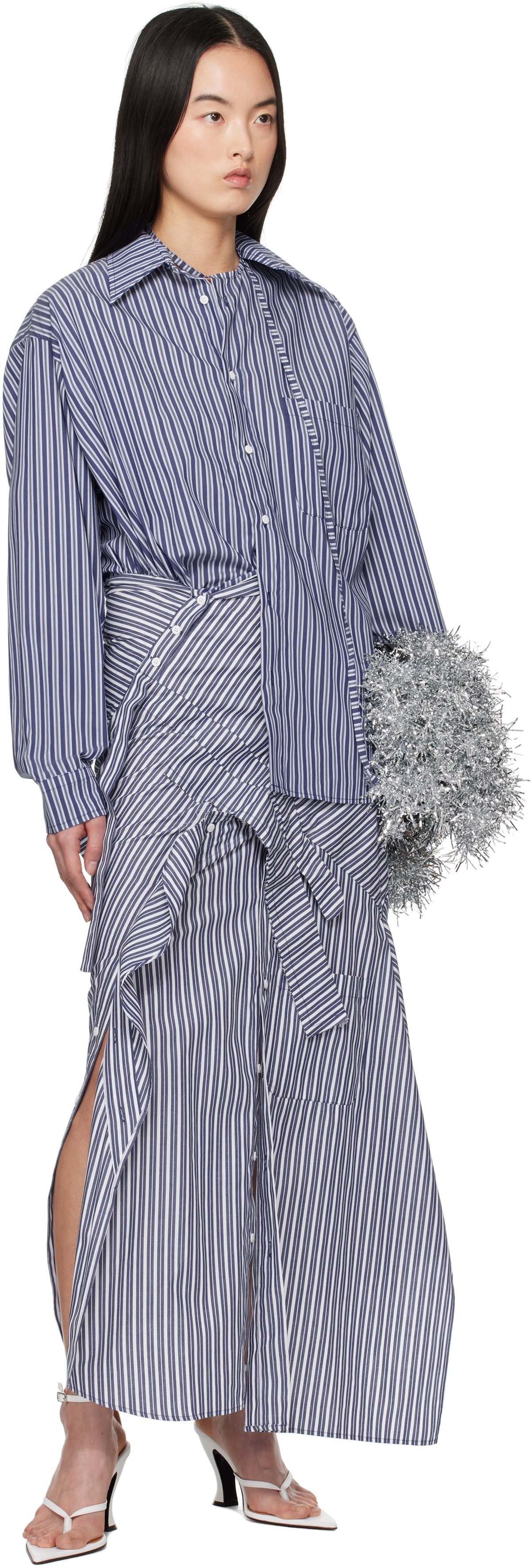 Ottolinger Blue & White Deconstructed Shirting Midi Dress Ottolinger