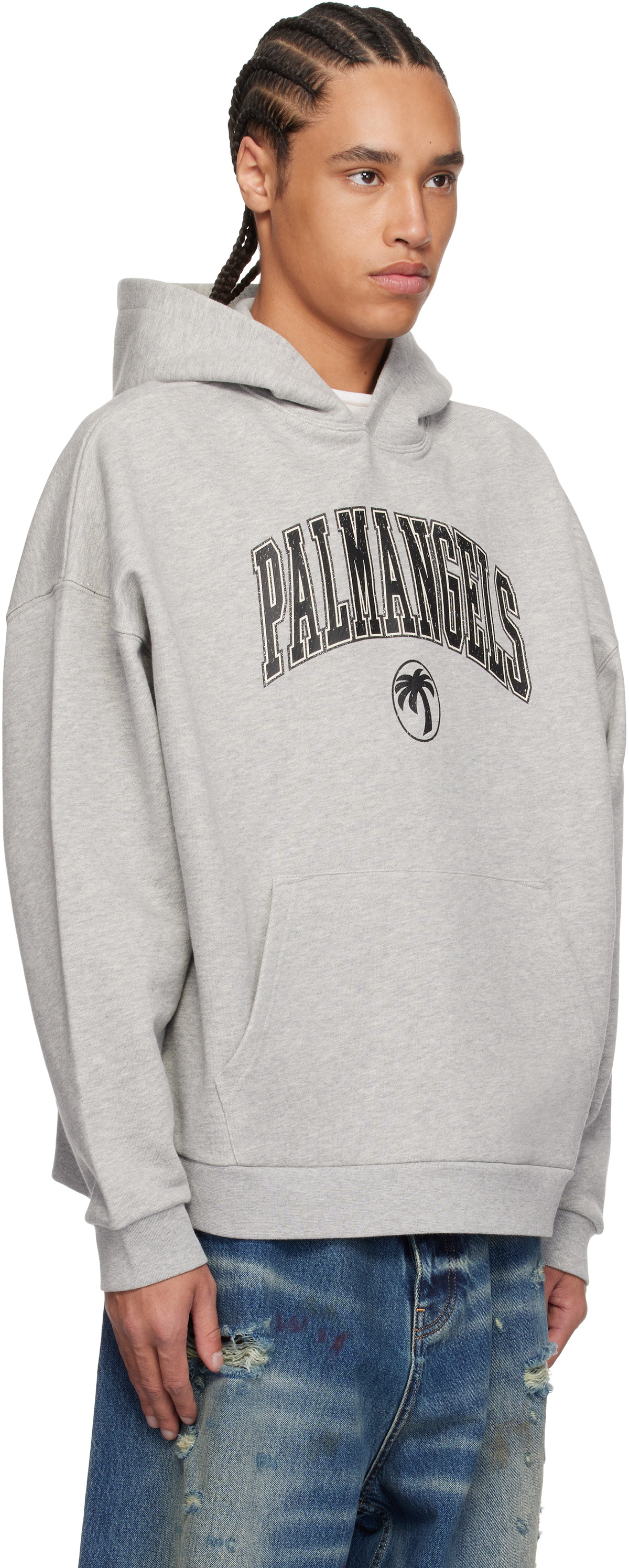 Palm Angels Gray College Logo Hoodie Palm Angels