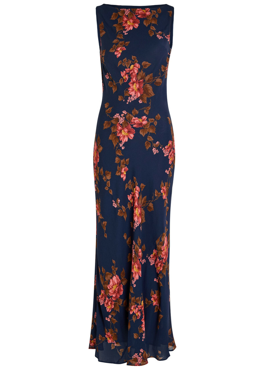 Reformation Prescott Floral Print Chiffon Maxi Dress Black Reformation