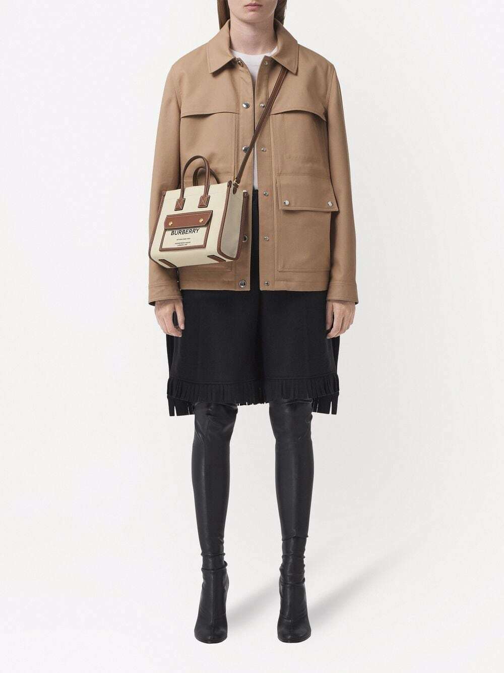 BURBERRY - Pocket Mini Cotton And Leather Shopping Bag Burberry