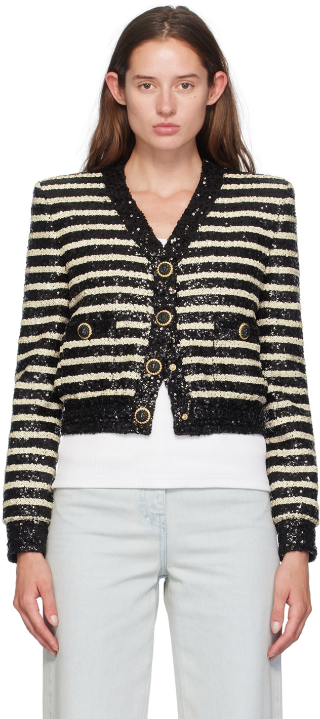 Balmain Black & White Short Striped Sequin Jacket Balmain