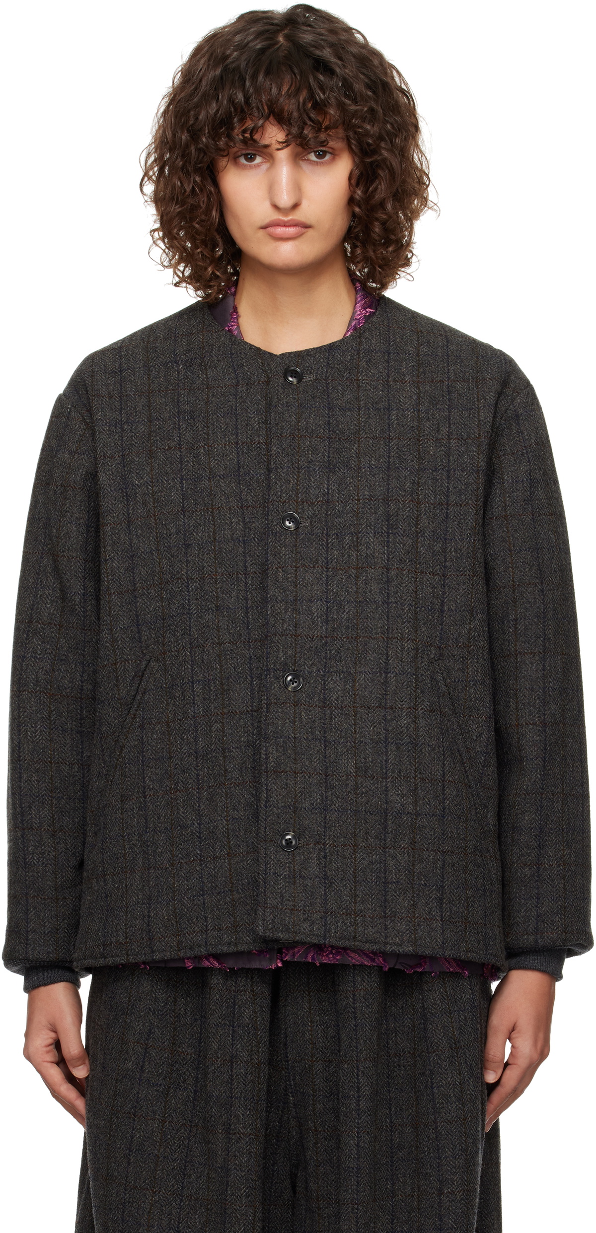 NEEDLES Gray Quilted Crew Neck Jacket Needles