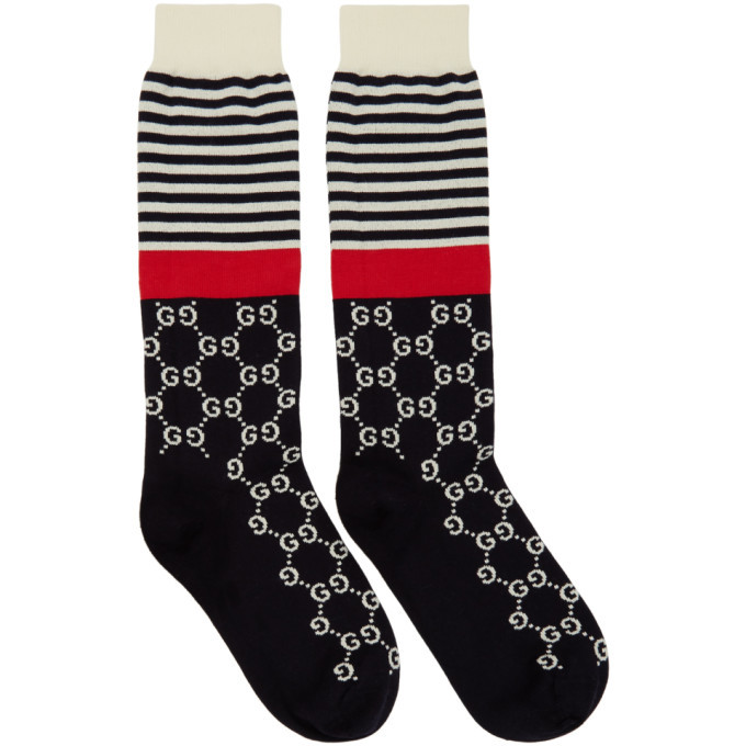 Gucci Navy and Red Striped GG Socks Gucci