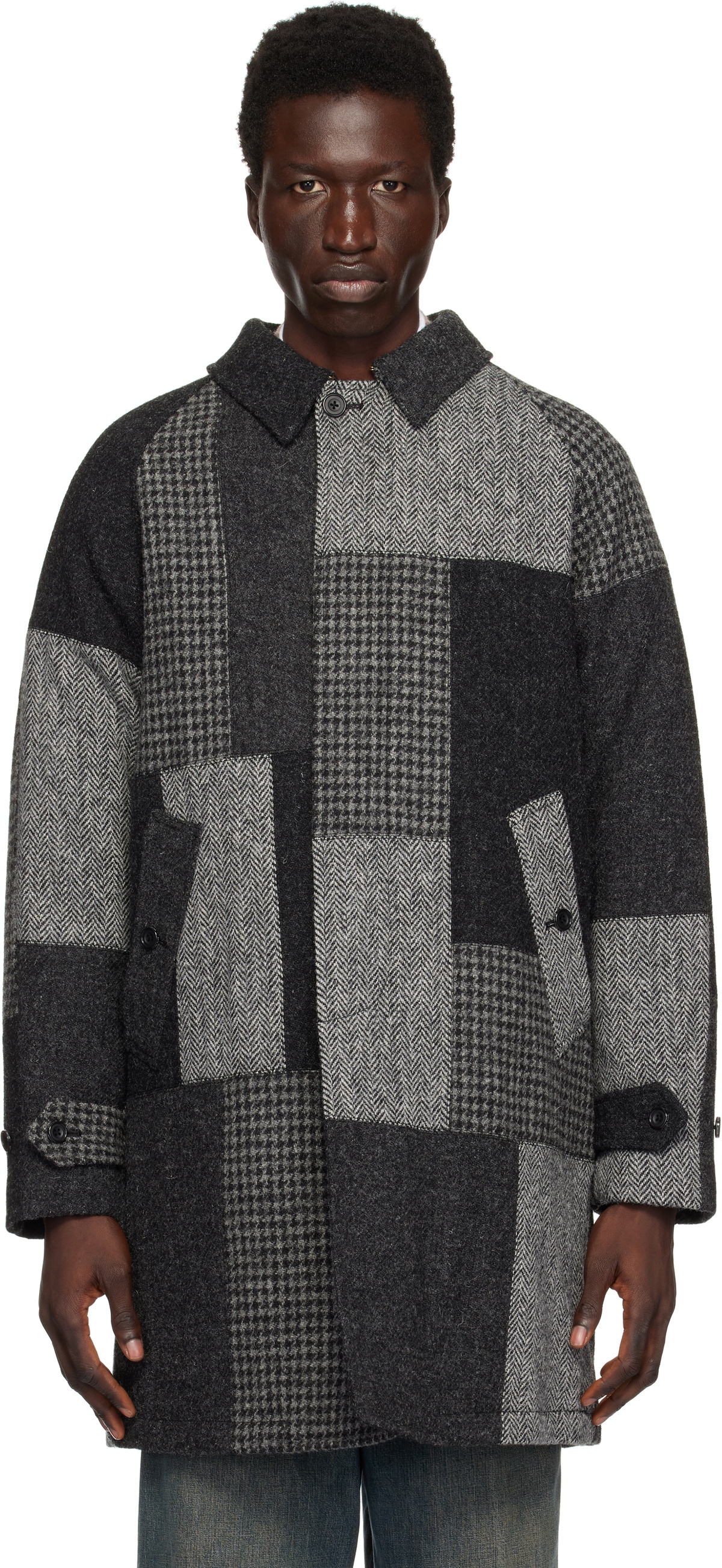 BEAMS PLUS Gray Bal Collar Patchwork Coat Beams Plus
