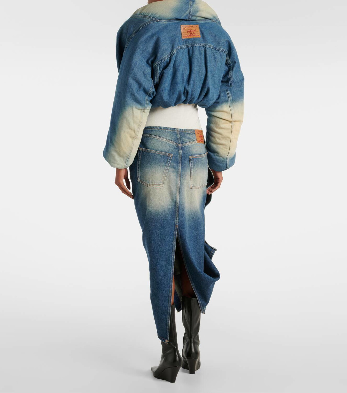 Y/Project Cropped denim puffer jacket Y/Project
