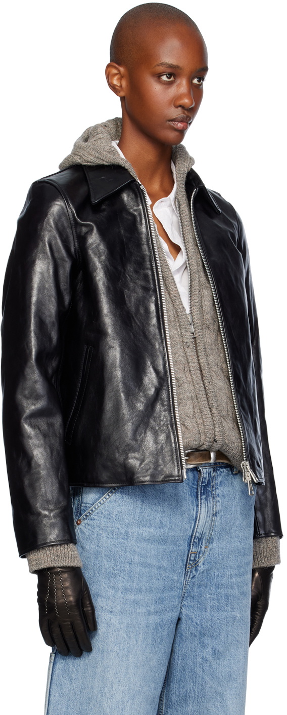 OUR LEGACY Black Mini Leather Jacket Our Legacy