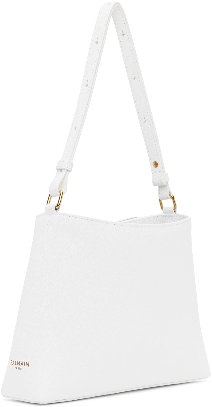 Balmain White Emblème Grained Calfskin Shoulder Bag Balmain