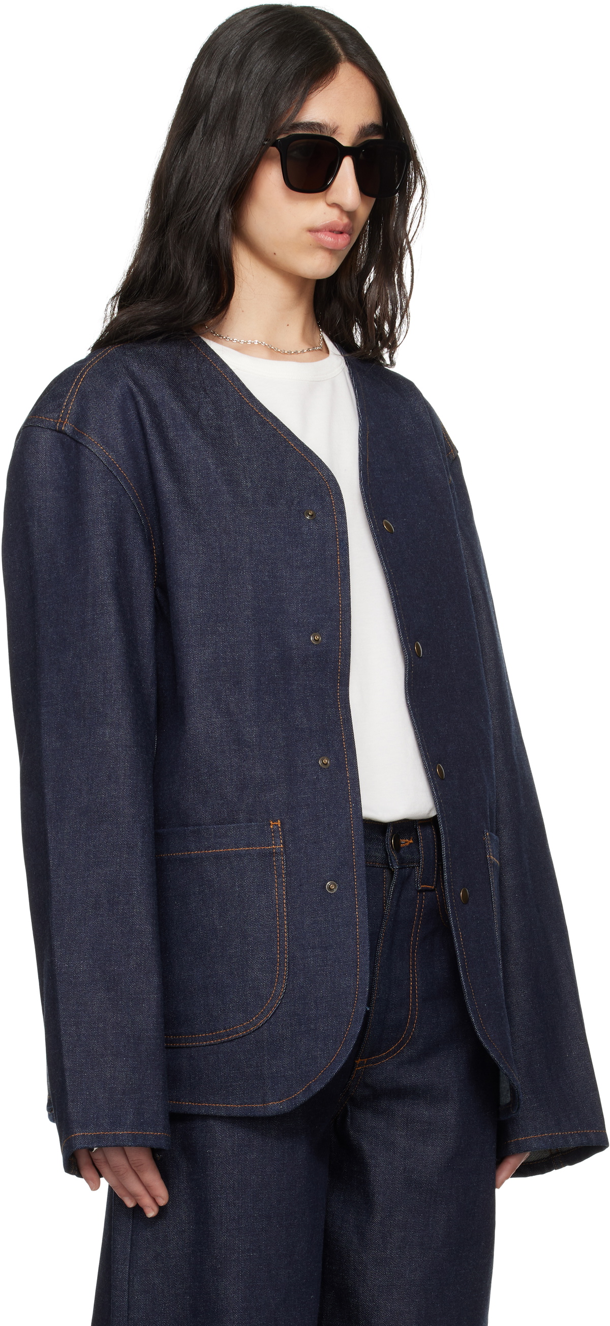 Meta Campania Collective Blue Leon Collarless Raw Denim Jacket Meta ...