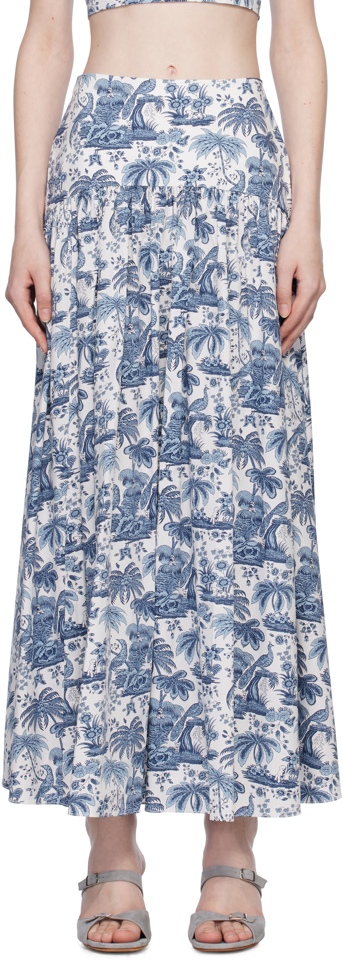 Staud Blue & White Procida Maxi Skirt Staud