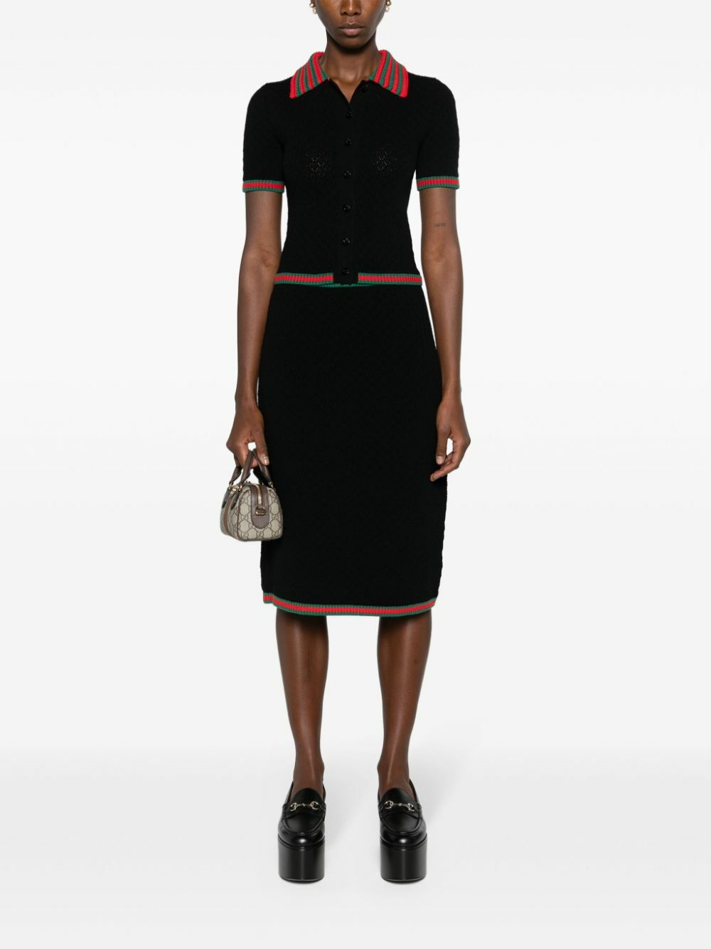 Gucci Black Web-Stripe Crochet-Knit Skirt Gucci