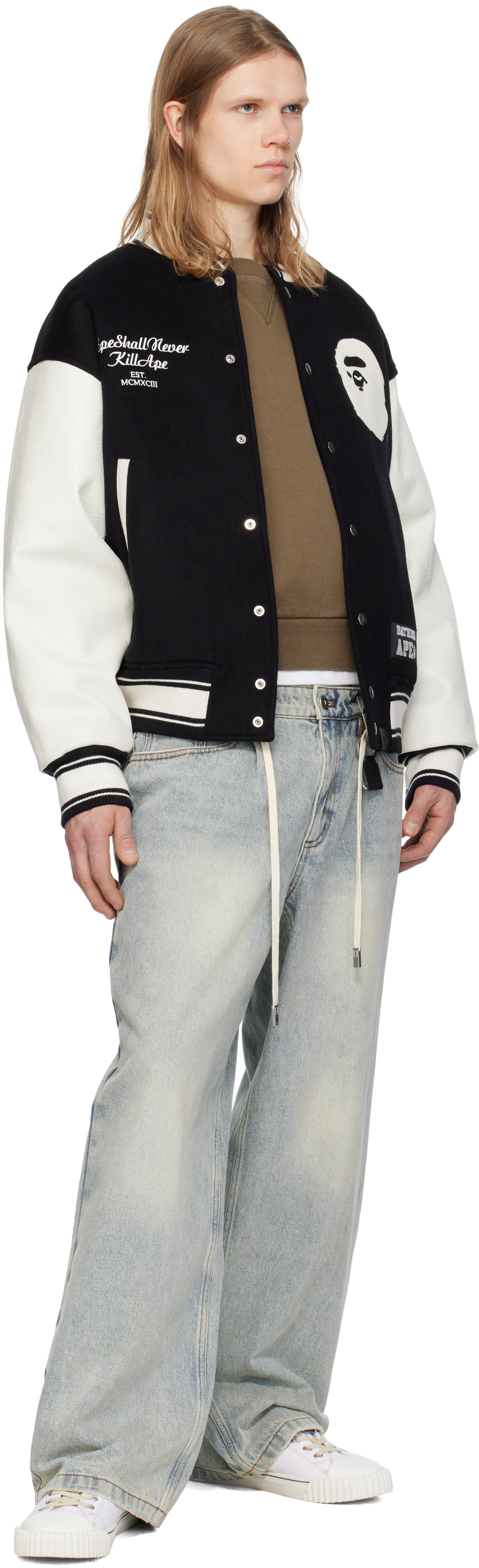 BAPE Black & White 'BAPE' Varsity Bomber Jacket A Bathing Ape