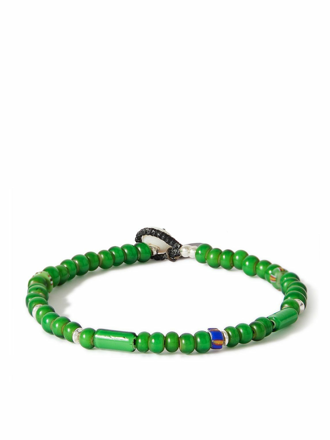 Mikia - Silver, Multi-Stone and Cord Beaded Bracelet - Green Mikia