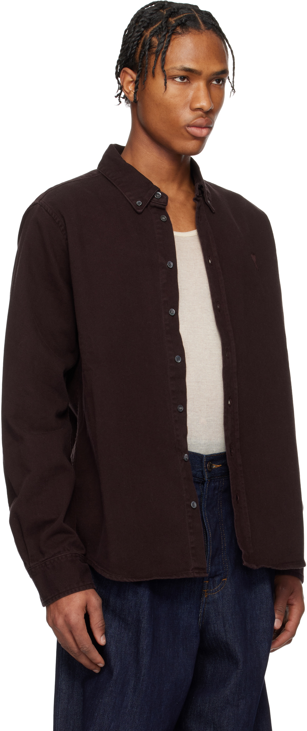 AMI Paris Burgundy Cotton Button-Down Ami de Coeur Shirt AMI