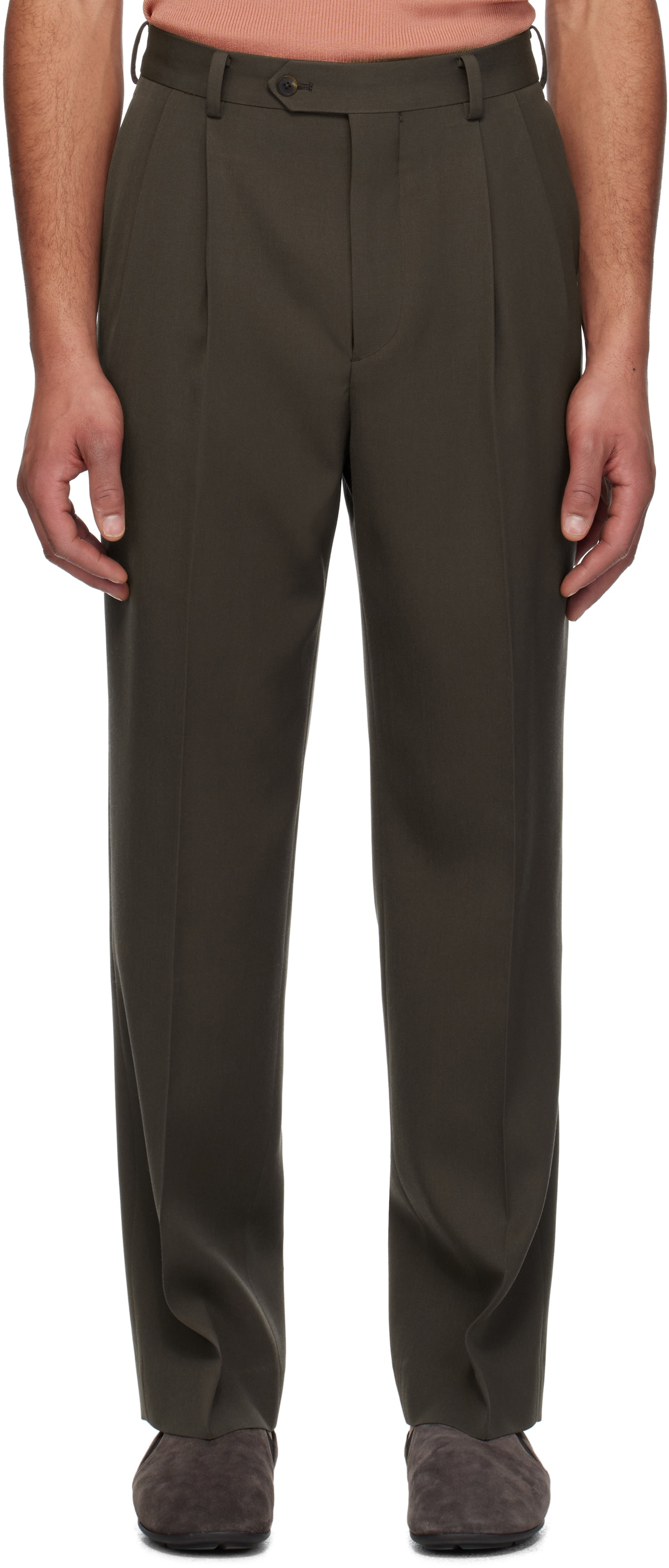 AURALEE Brown Light Wool Max Gabardine Two-Tuck Trousers Auralee
