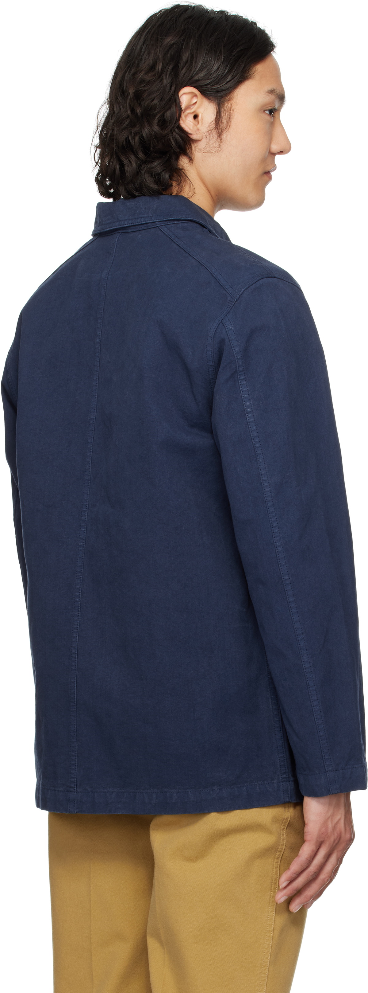 Drake's Navy Cotton Duck Canvas Five-Pocket Chore Jacket Drake's