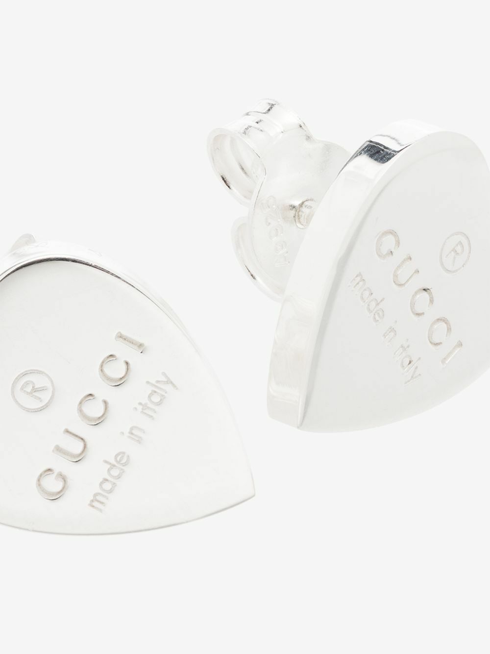 Gucci Sterling Silver Logo-Engraved Trademark Stud Earrings Gucci