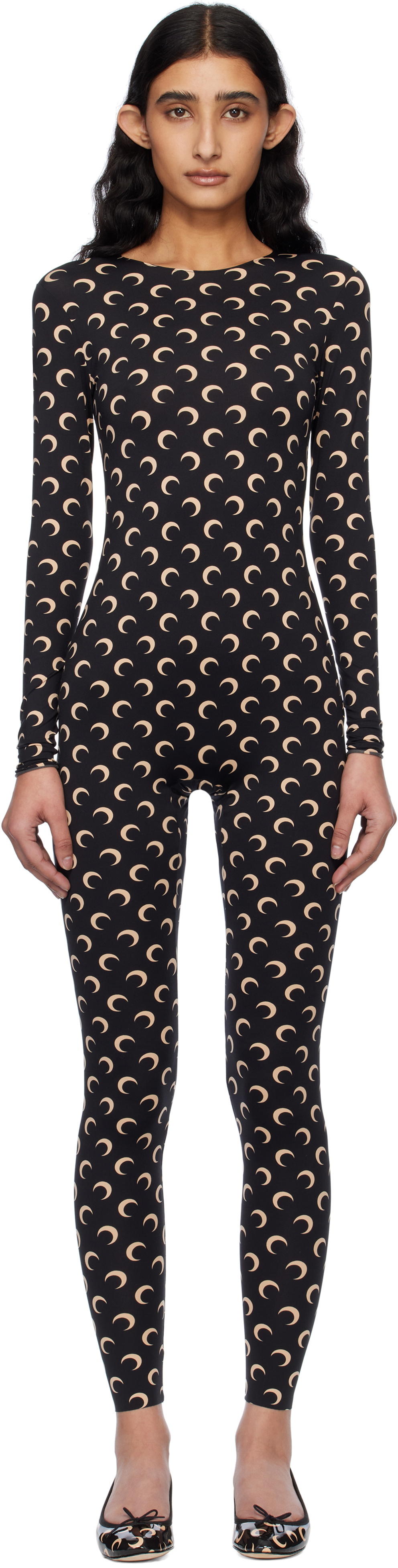 Marine Serre Black & Beige Recycled Jersey Moon Catsuit Marine Serre