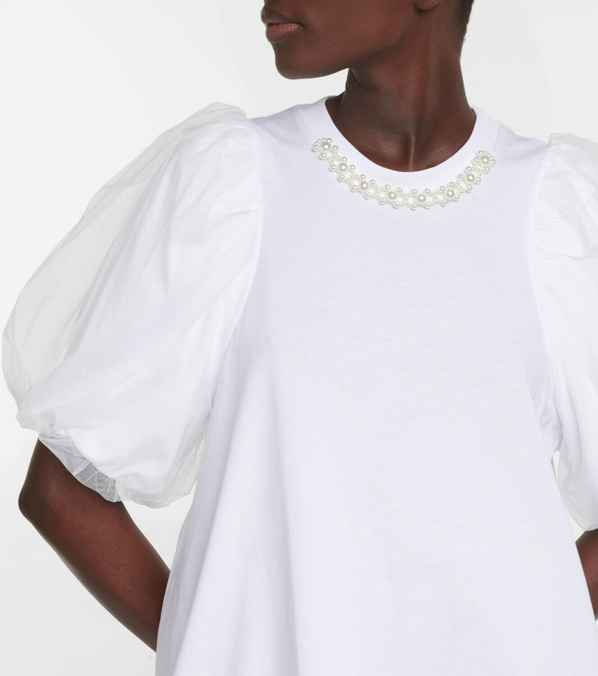 Simone Rocha - Embellished tulle and jersey top Simone Rocha