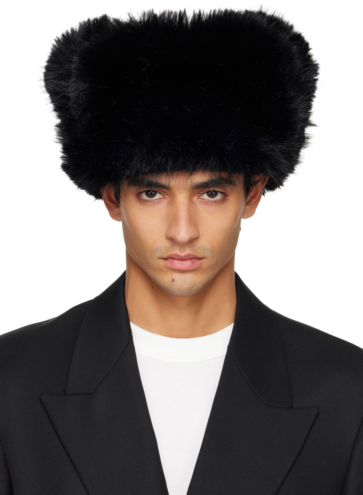 VAQUERA Black Leather & Faux-Fur Trapper Hat Vaquera