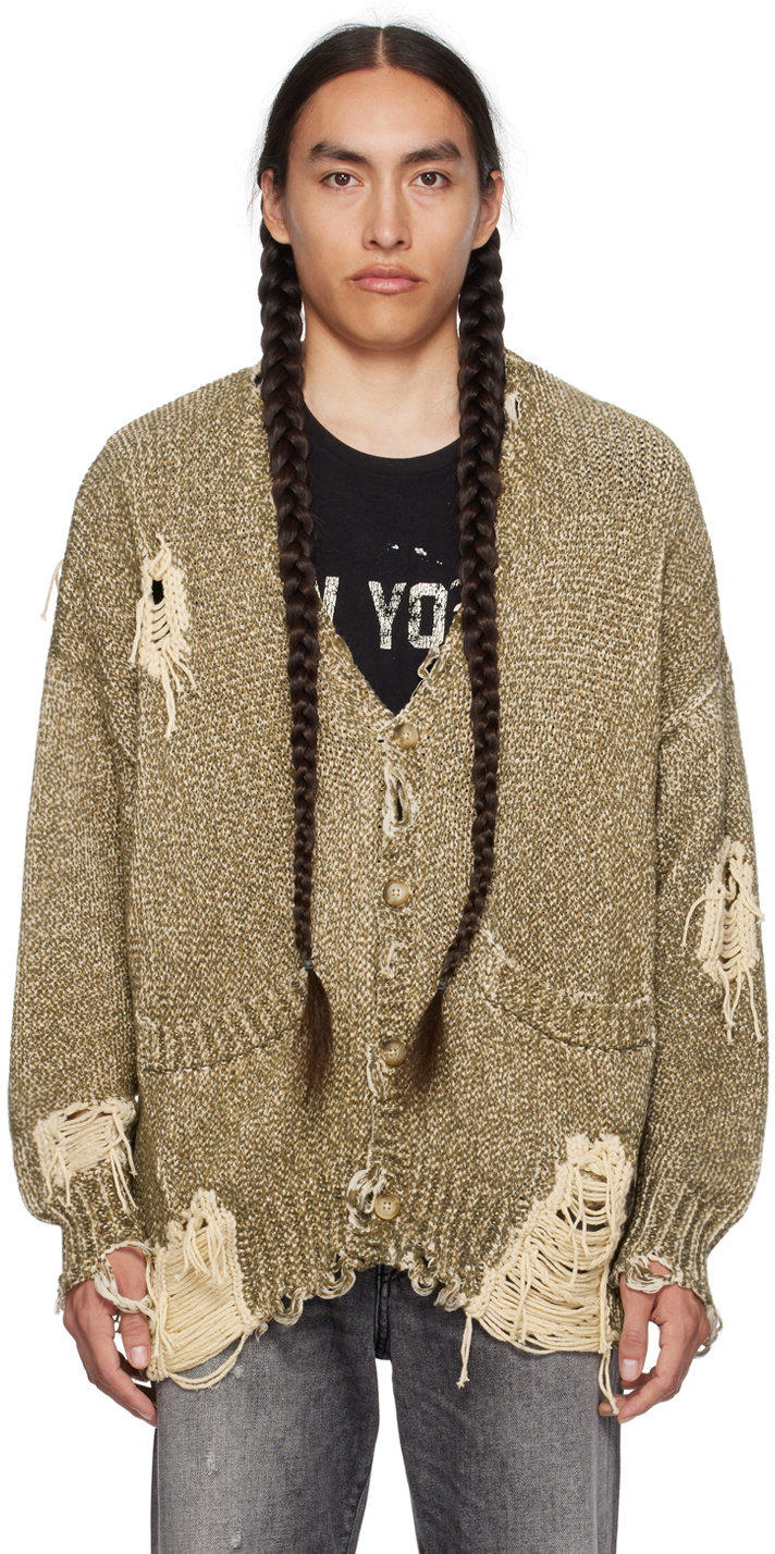 R13 Khaki Distressed Cardigan R13