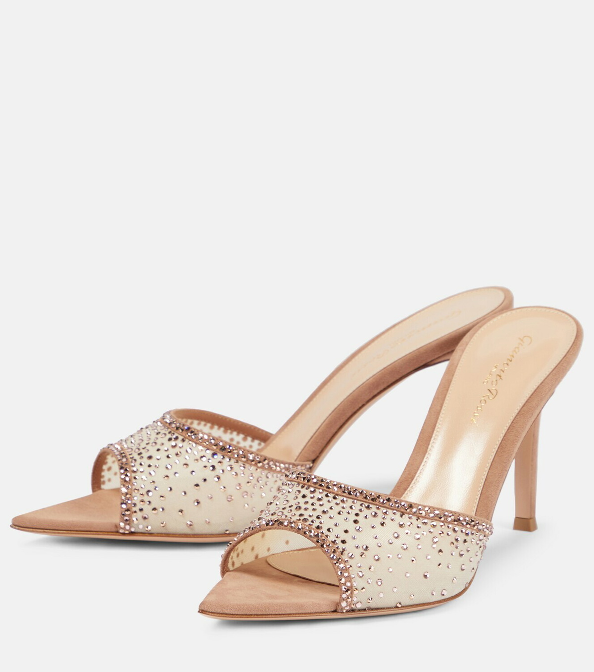 Gianvito Rossi Rania embellished mesh and suede mules Gianvito Rossi