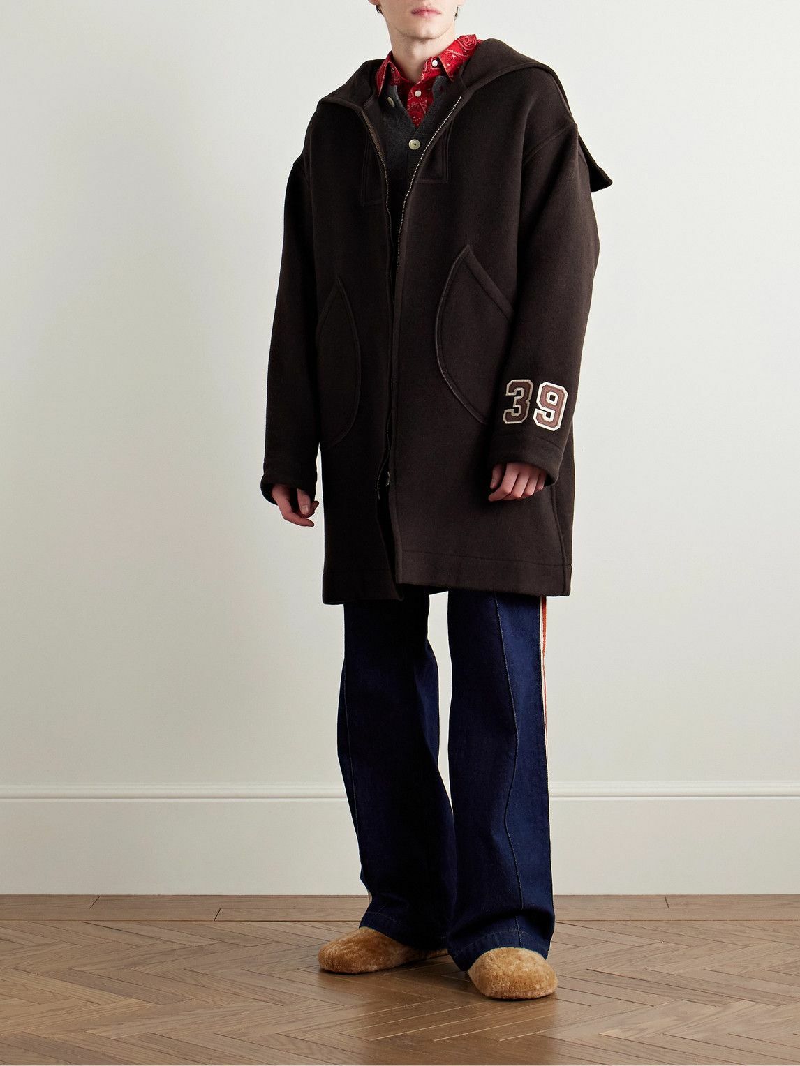 BODE - Sideline Appliquéd Wool-Felt Coat - Brown Bode