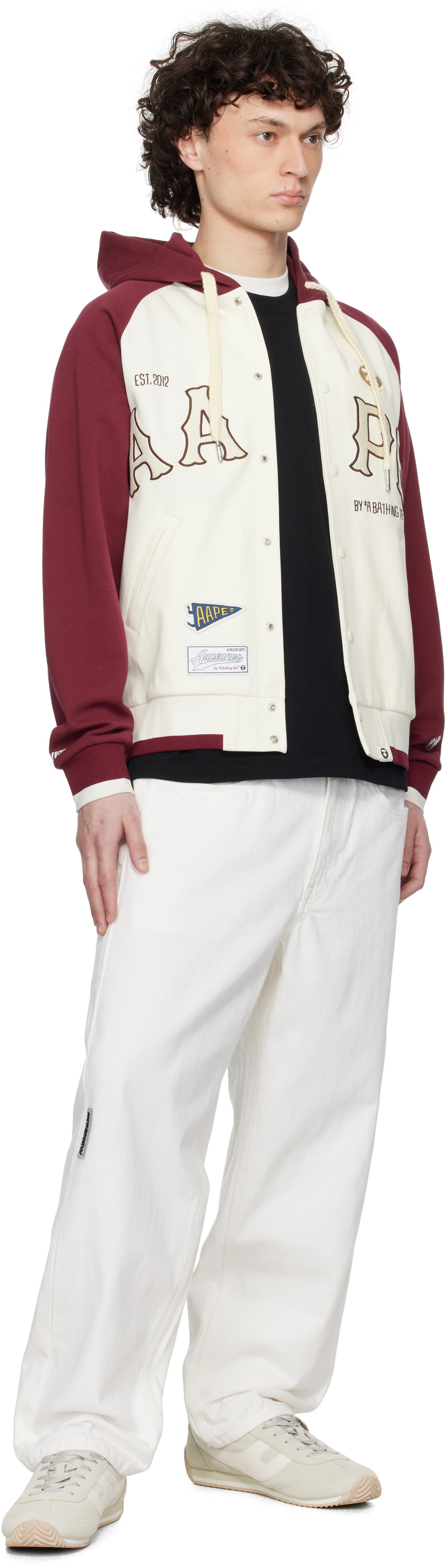 AAPE by A Bathing Ape Off-White & Burgundy Main Zip Up Jacket AAPE by A ...