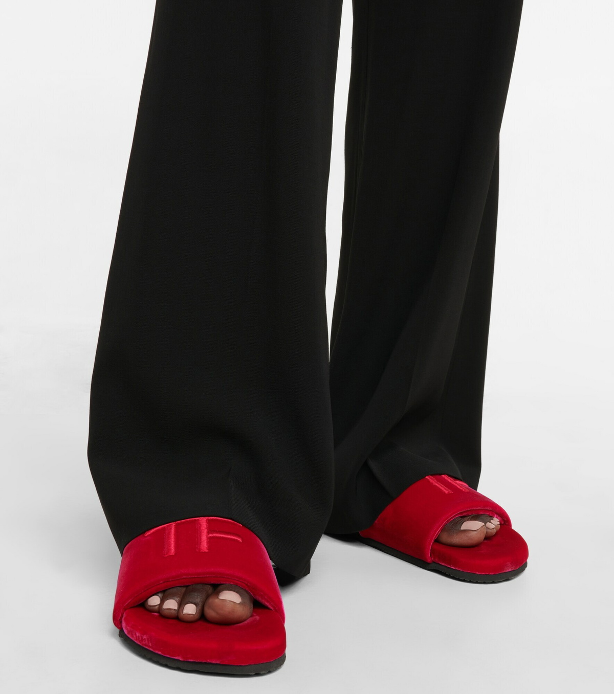 Tom Ford - Logo-embroidered velvet slides TOM FORD