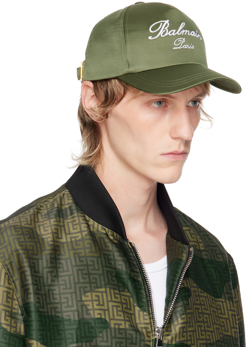 Balmain Green Embroidered Cap Balmain