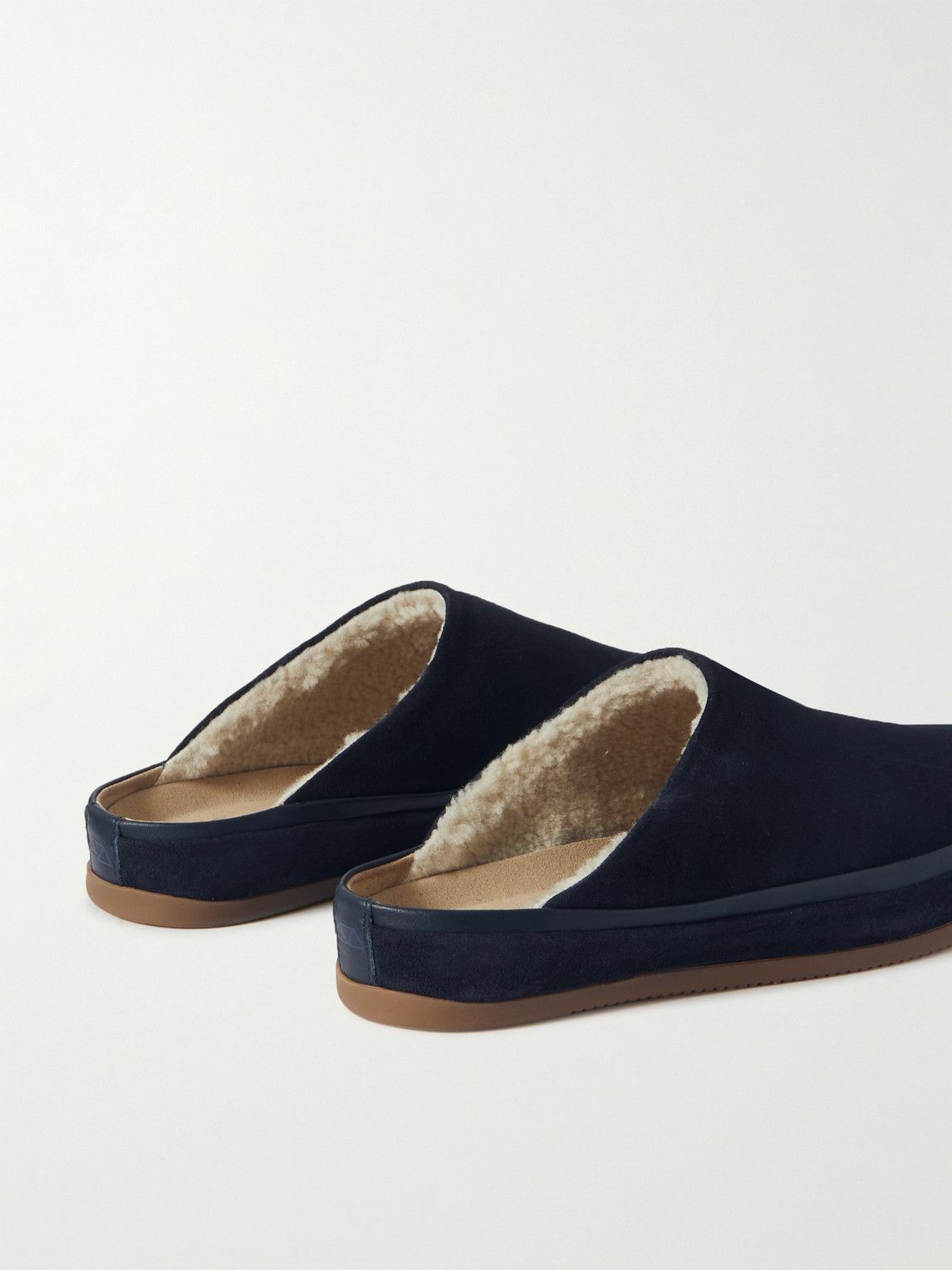 Mulo - Shearling-Lined Suede Slippers - Blue Mulo