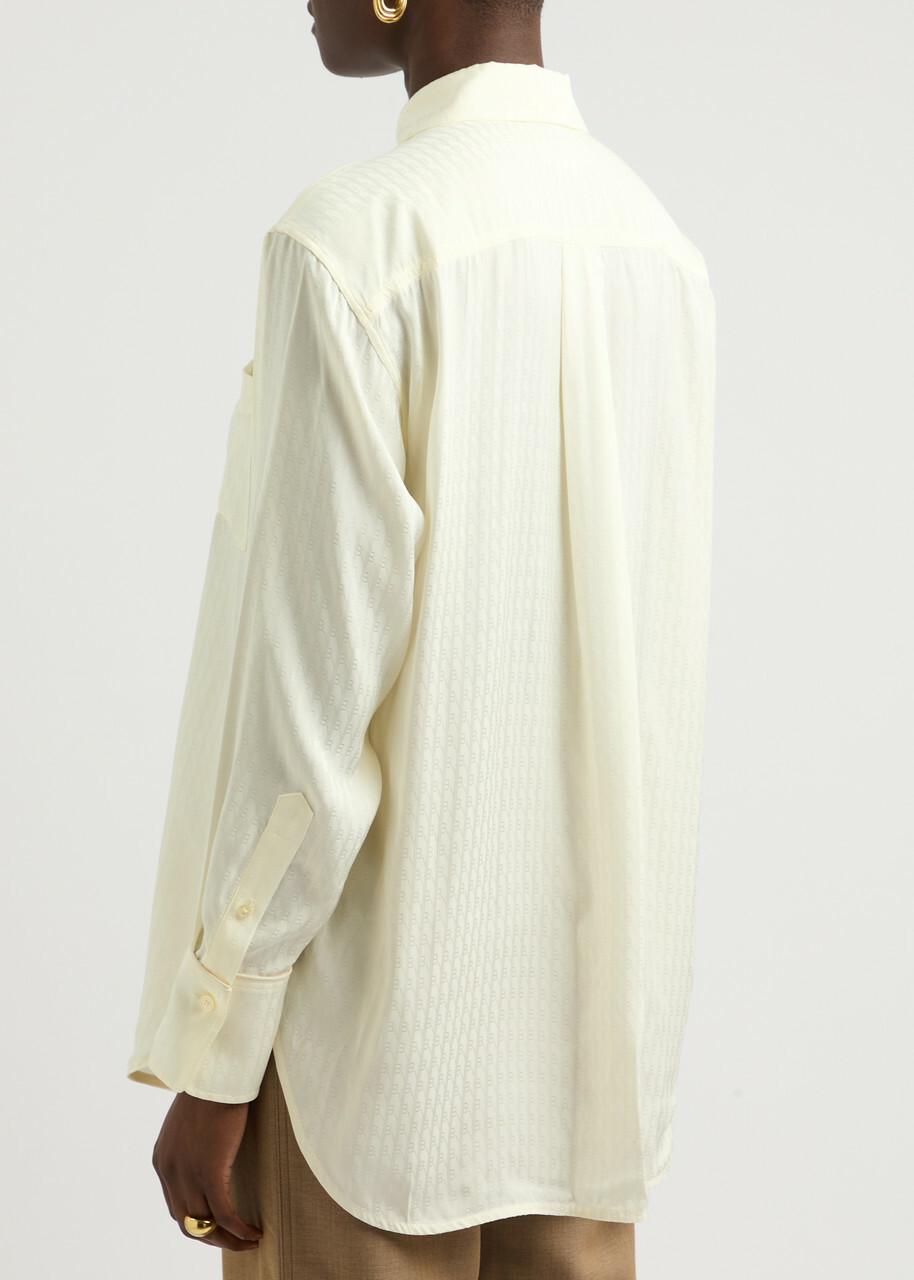 Victoria Beckham Logo-jacquard Woven Shirt Ivory Victoria Beckham