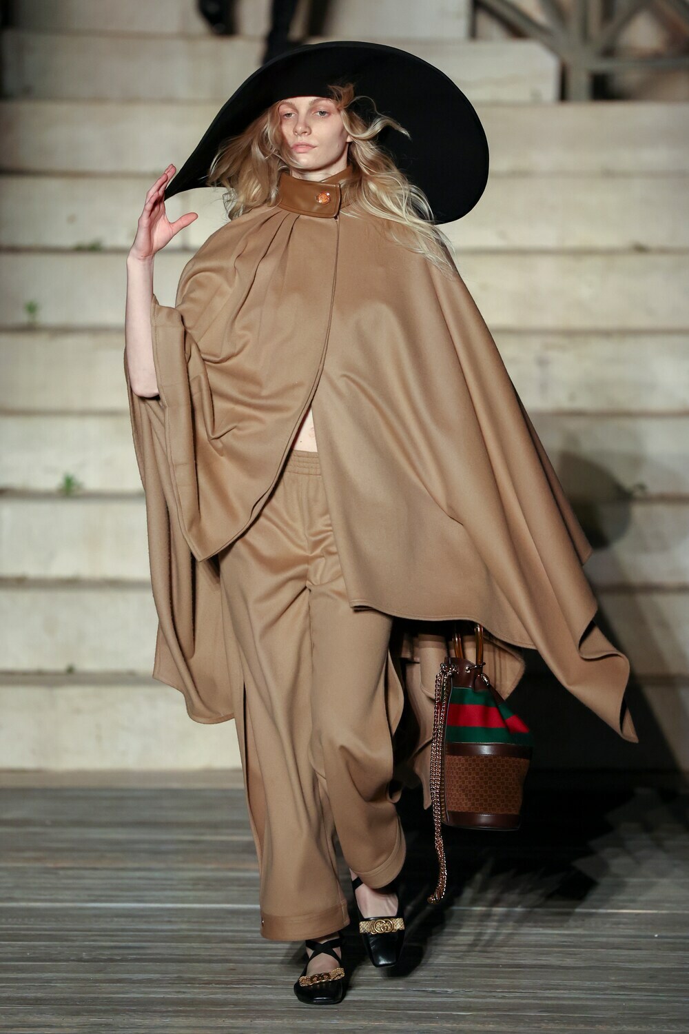 Gucci - Leather-trimmed wool cape Gucci