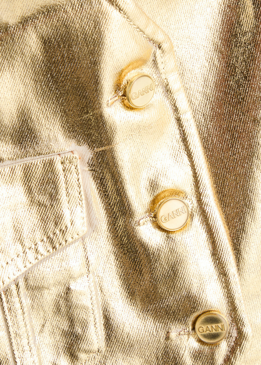 Ganni Metallic Denim Waistcoat Gold GANNI