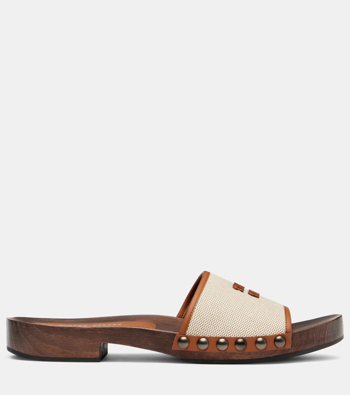 Miu Miu Logo leather-trimmed canvas clogs Miu Miu