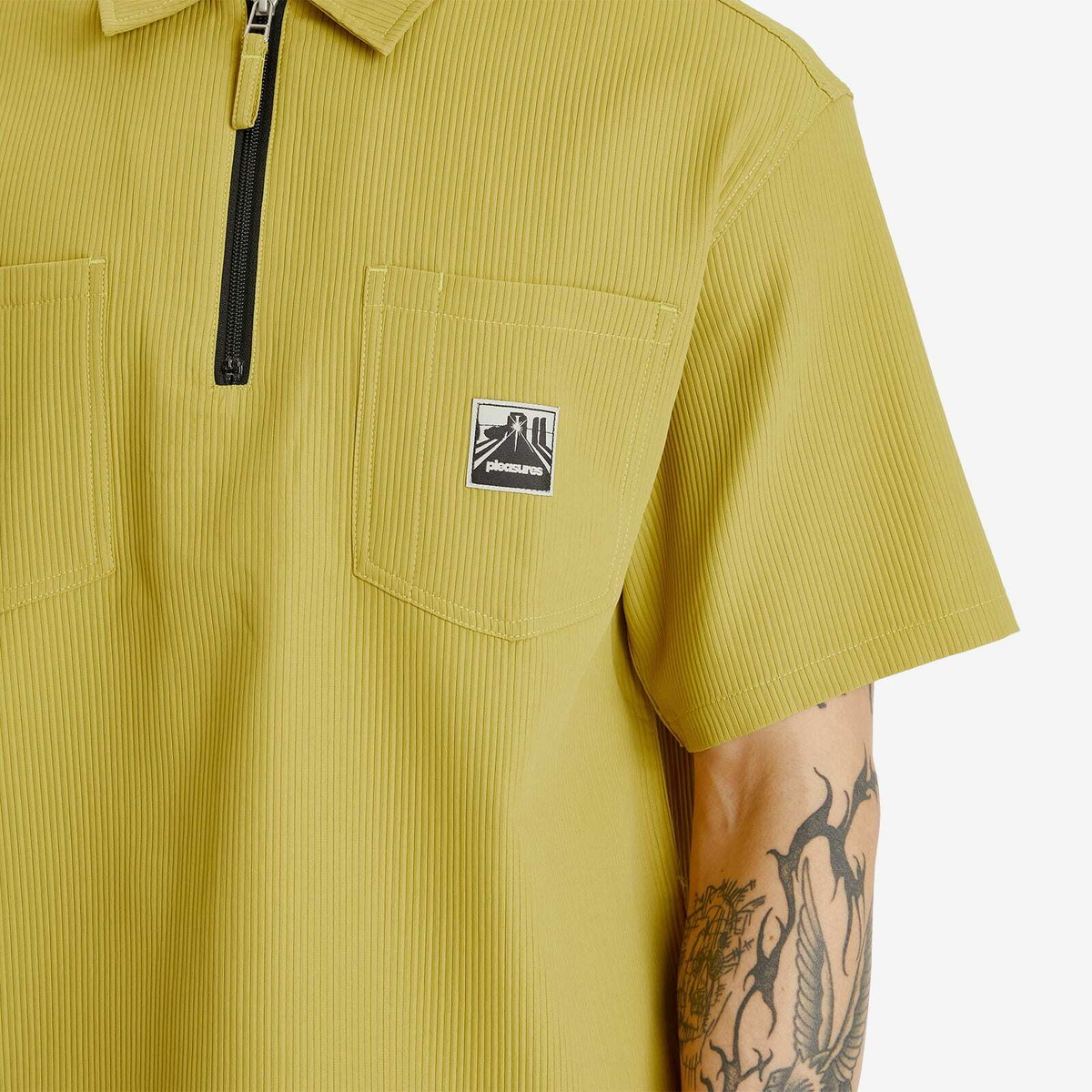 Pleasures Men's Electron Half Zip Shirt in Olive PLEASURES