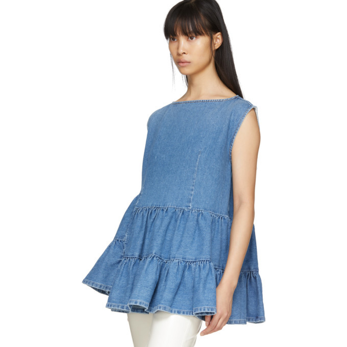 MM6 Maison Margiela Blue Denim Tiered Ruffle Blouse MM6 Maison Margiela